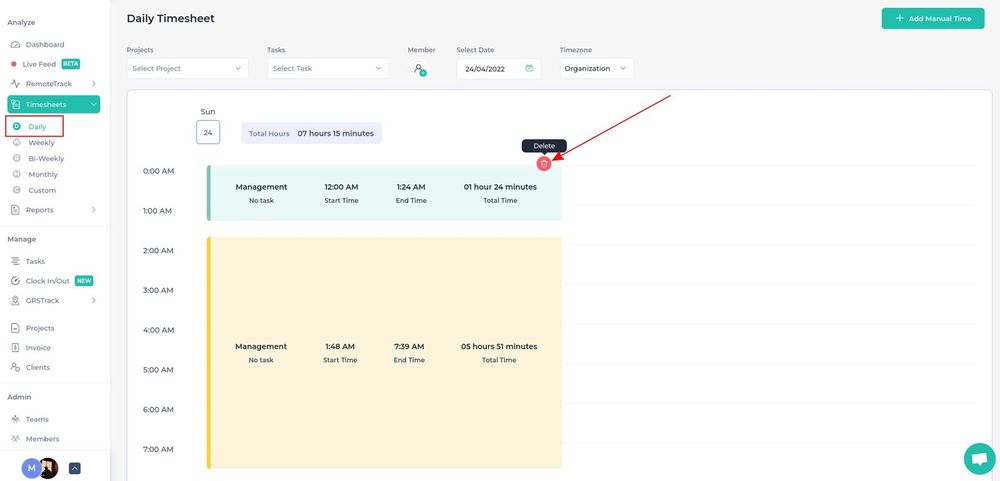 How can i delete timesheets in Apploye