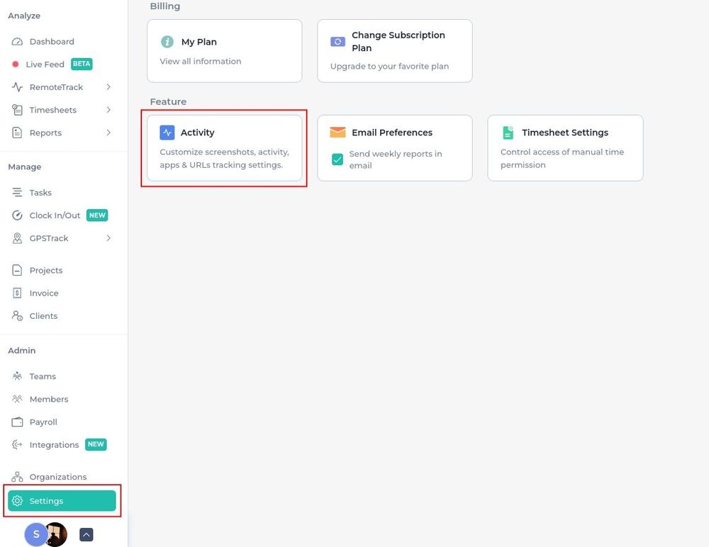 Activity Settings Overview in Apploye