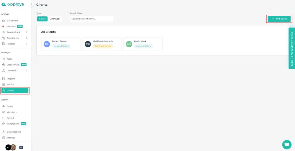 Client Section Overview in Apploye