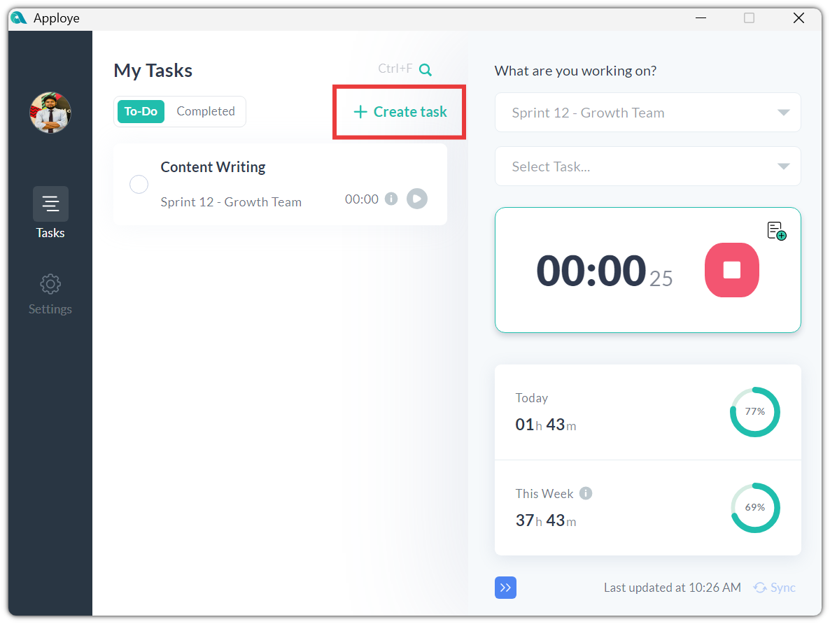 How do you create tasks from the desktop app?